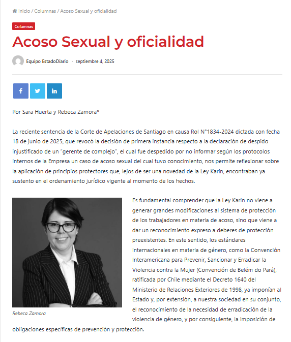 Prensa | Columna de la socia Rebeca Zamora y la directora Sara Huerta ...